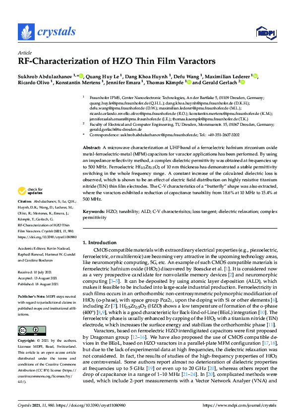 (PDF) RF-Characterization of HZO Thin Film Varactors