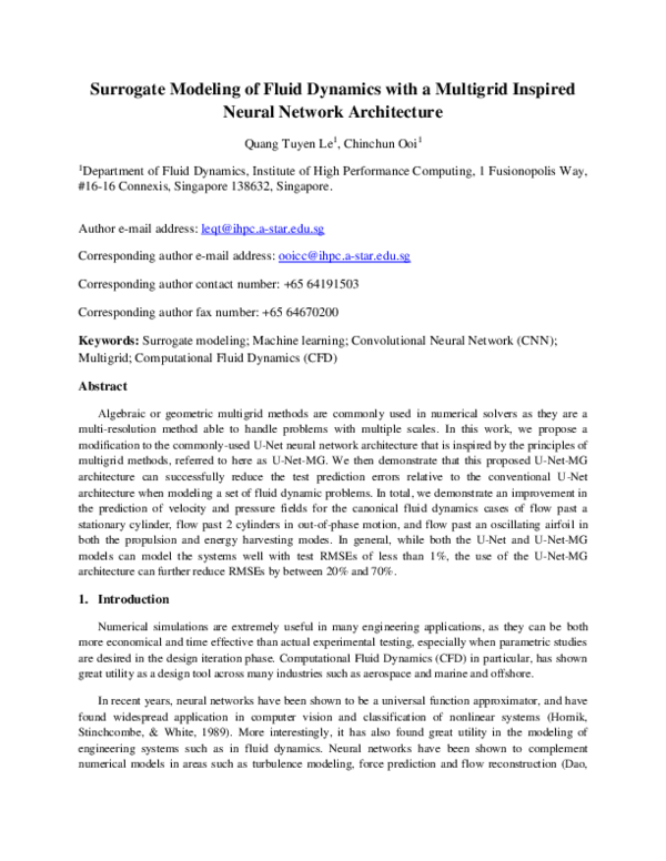 Pdf Surrogate Modeling Of Fluid Dynamics With A Multigrid Inspired Neural Network Architecture