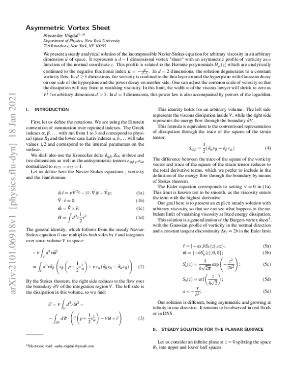(PDF) Asymmetric vortex sheet