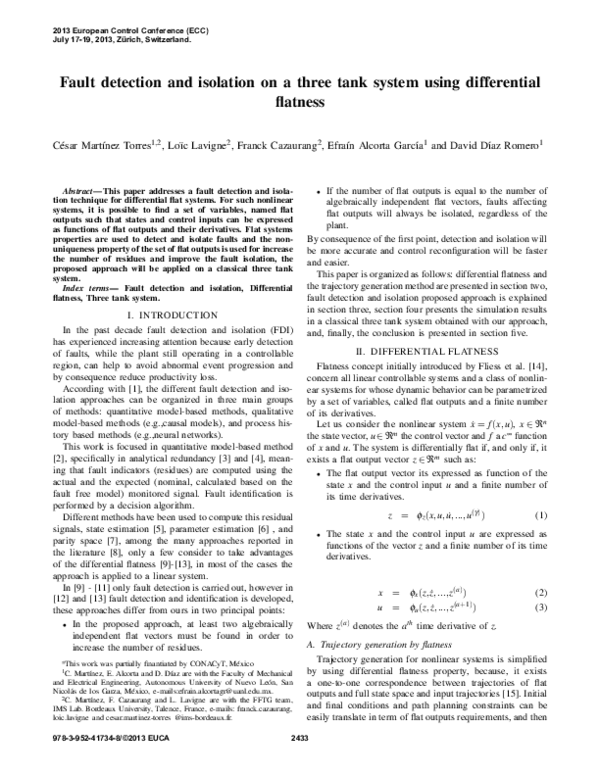 Pdf Fault Detection And Isolation On A Three Tank System Using Differential Flatness