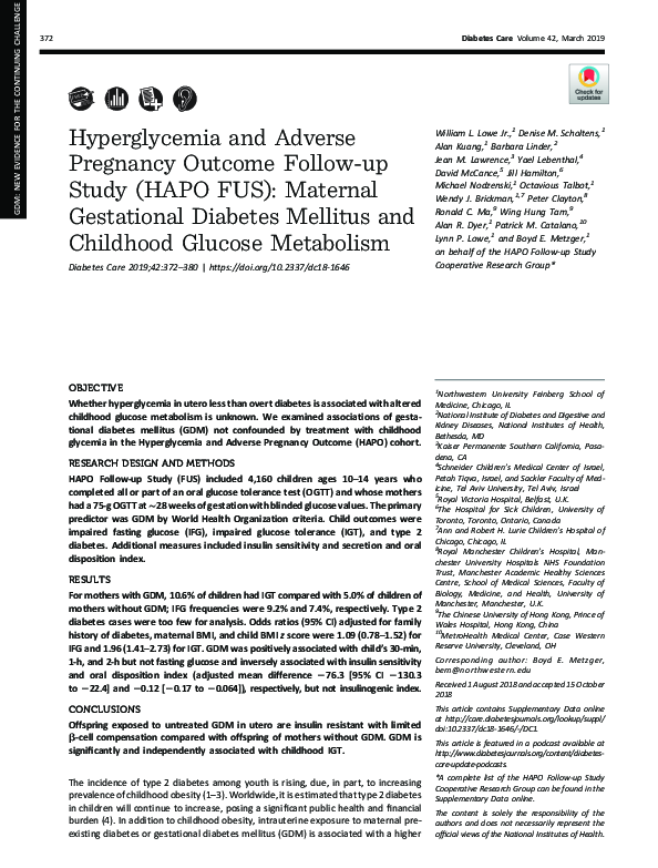 (PDF) Hyperglycemia and Adverse Pregnancy Outcome Follow-up Study (HAPO ...