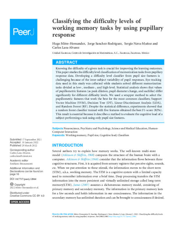 (PDF) Classifying the difficulty levels of working memory tasks by ...