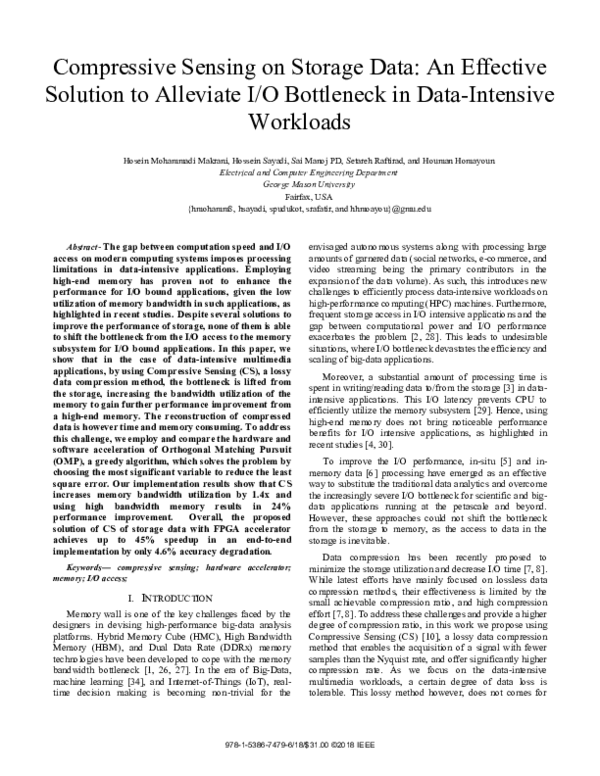 Compressive Sensing On Storage Data An Effective Solution To Alleviate I 0 Bottleneck In Data