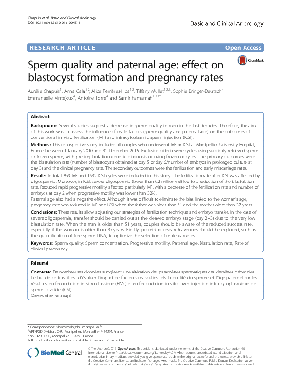 (PDF) Sperm quality and paternal age: effect on blastocyst formation ...