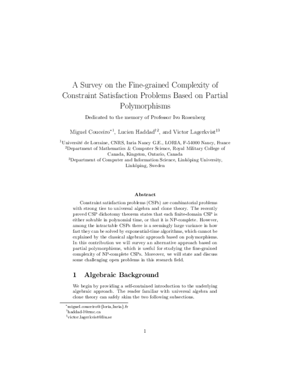 (PDF) A Survey on the Fine-grained Complexity of Constraint Satisfaction Problems Based on ...