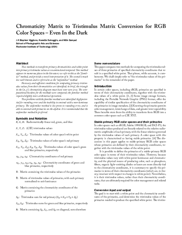(PDF) Chromaticity Matrix to Tristimulus Matrix Conversion for RGB ...