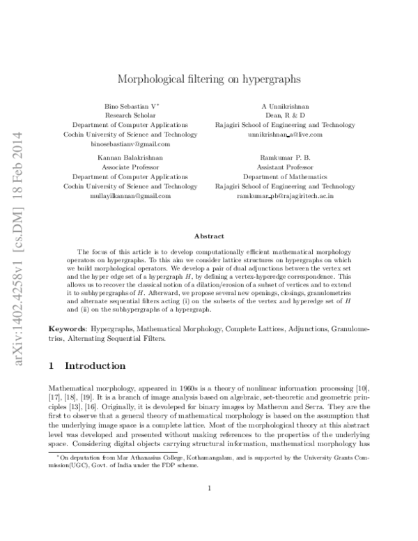 (PDF) Morphological filtering on hypergraphs