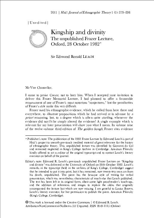 (PDF) Kingship and Divinity by Edmund R. Leach (ed). (HAU: Journal of ...