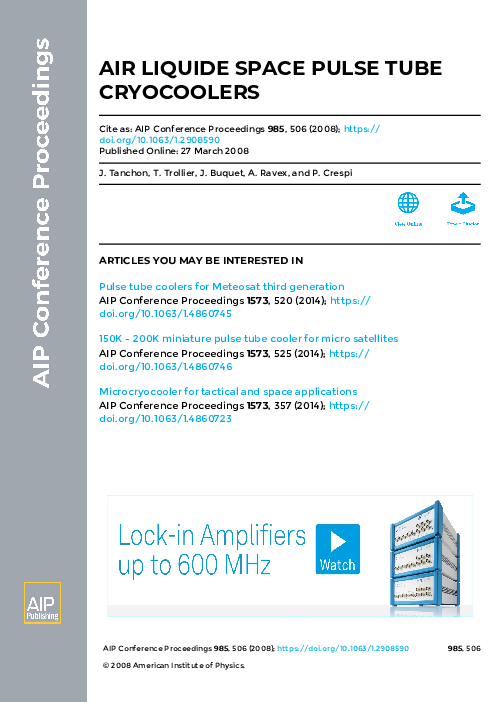 (PDF) Air Liquide Space Pulse Tube Cryocoolers