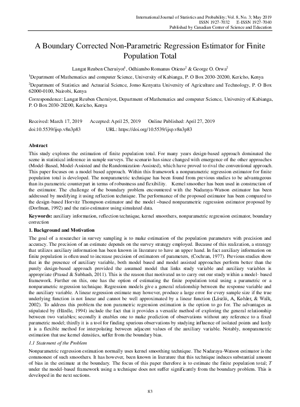 Pdf A Boundary Corrected Non Parametric Regression Estimator For Finite Population Total