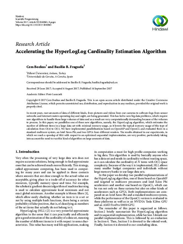 (PDF) Accelerating the HyperLogLog Cardinality Estimation Algorithm | Basilio B Fraguela ...