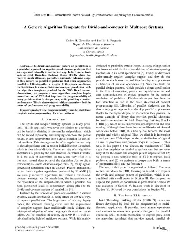 Pdf A Generic Algorithm Template For Divide And Conquer In Multicore Systems 