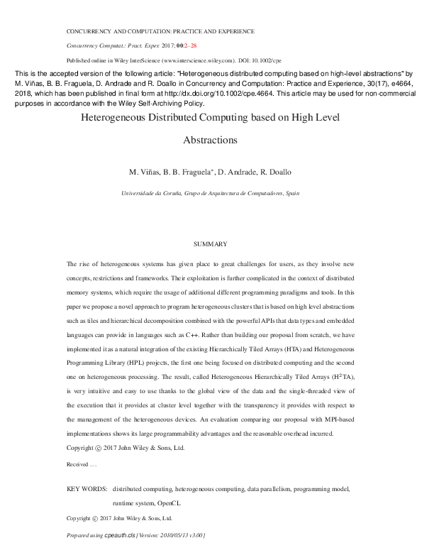 Pdf Heterogeneous Distributed Computing Based On High Level Abstractions