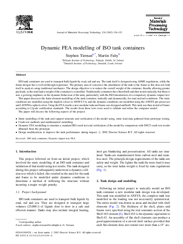 (PDF) Dynamic FEA modelling of ISO tank containers