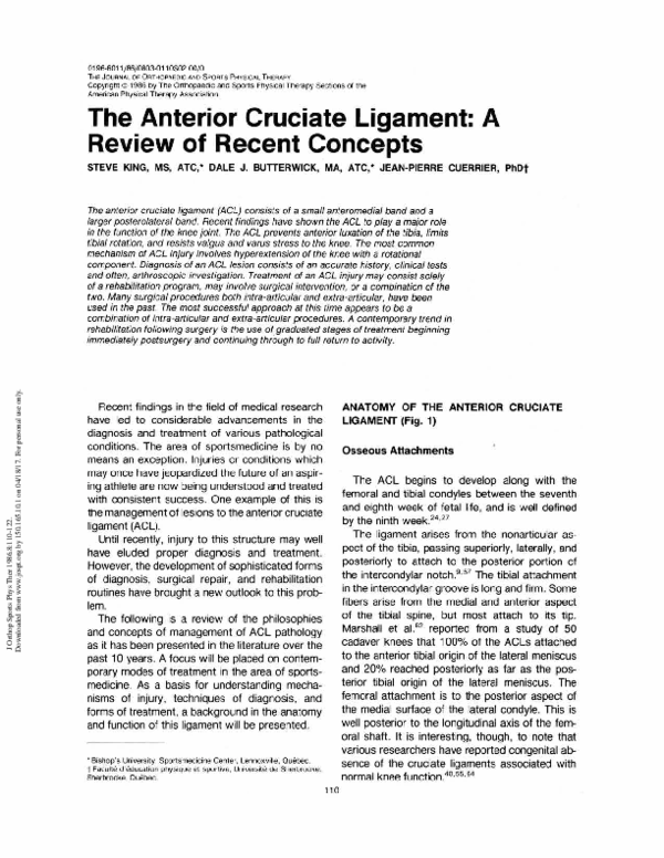 (PDF) The Anterior Cruciate Ligament: A Review of Recent Concepts