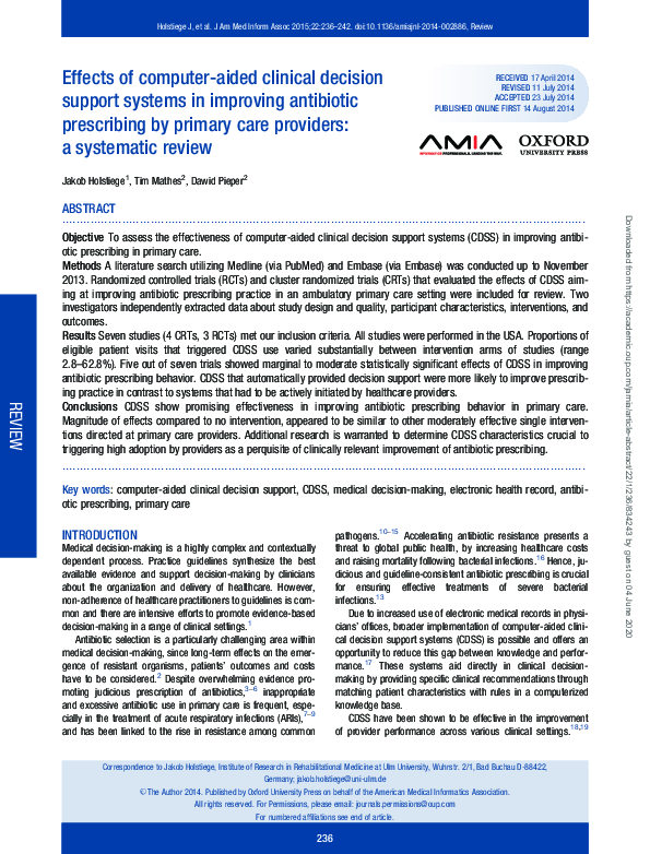 (PDF) Effects of computer-aided clinical decision support systems in ...