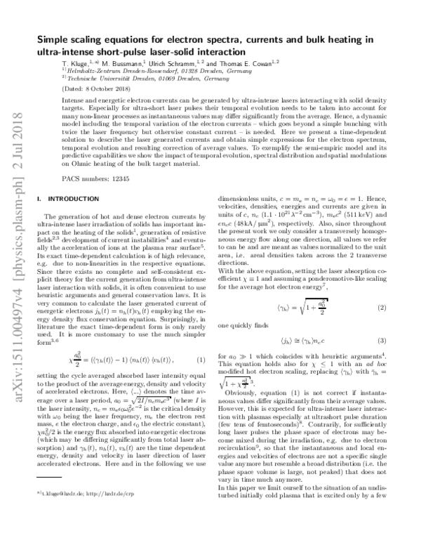 (PDF) Simple scaling equations for electron spectra, currents, and bulk ...