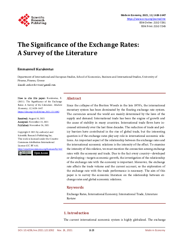 (PDF) The Significance of the Exchange Rates: A Survey of the Literature