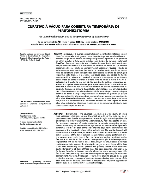 (PDF) Curativo à vácuo para cobertura temporária de peritoneostomia