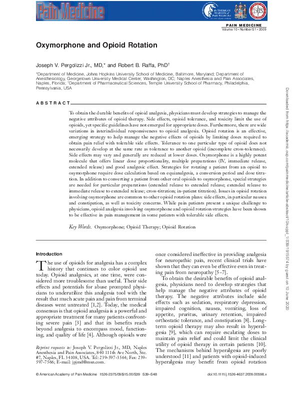 (PDF) Oxymorphone and Opioid Rotation