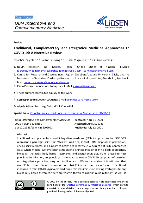 (PDF) Traditional, Complementary and Integrative Medicine Approaches to ...