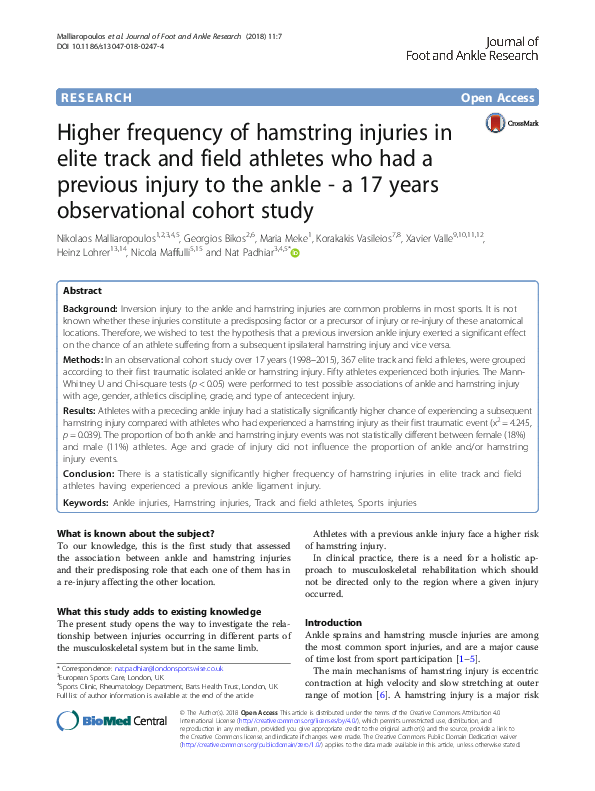 (PDF) Higher frequency of hamstring injuries in elite track and field ...