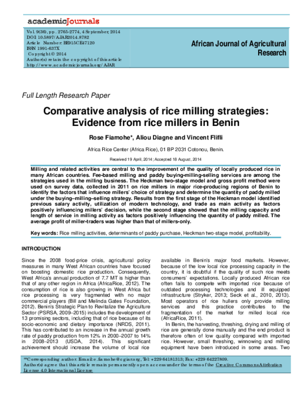 (PDF) Comparative analysis of rice milling strategies: Evidence from ...