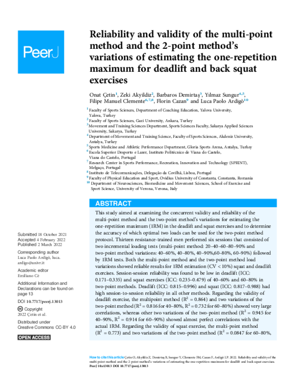 (PDF) Reliability and validity of the multi-point method and the 2-point method’s variations of ...