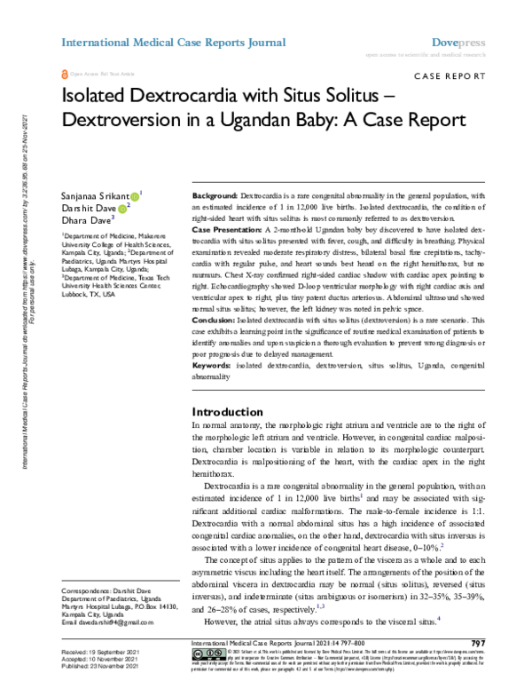 (PDF) Isolated Dextrocardia with Situs Solitus – Dextroversion in a ...