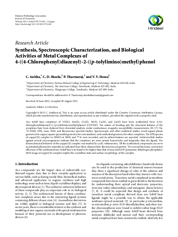 (PDF) Synthesis, Spectroscopic Characterization and Antibacterial Activity of Some ...