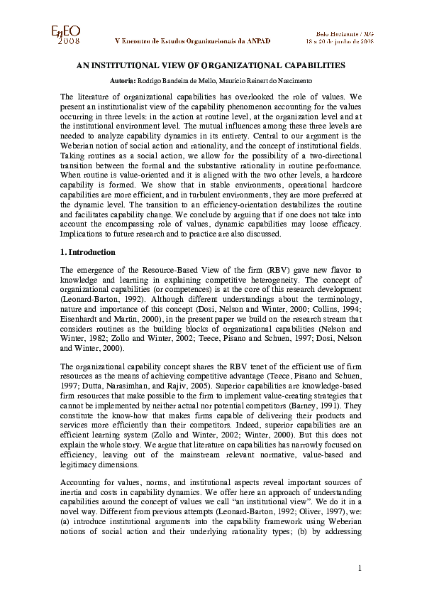 (PDF) An Institutional View of Organizational Capabilities