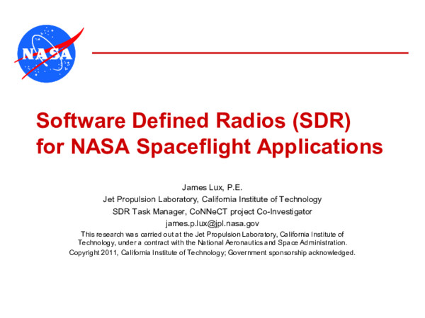 (PDF) Software Defined Radios (SDR) for NASA Spaceflight Applications