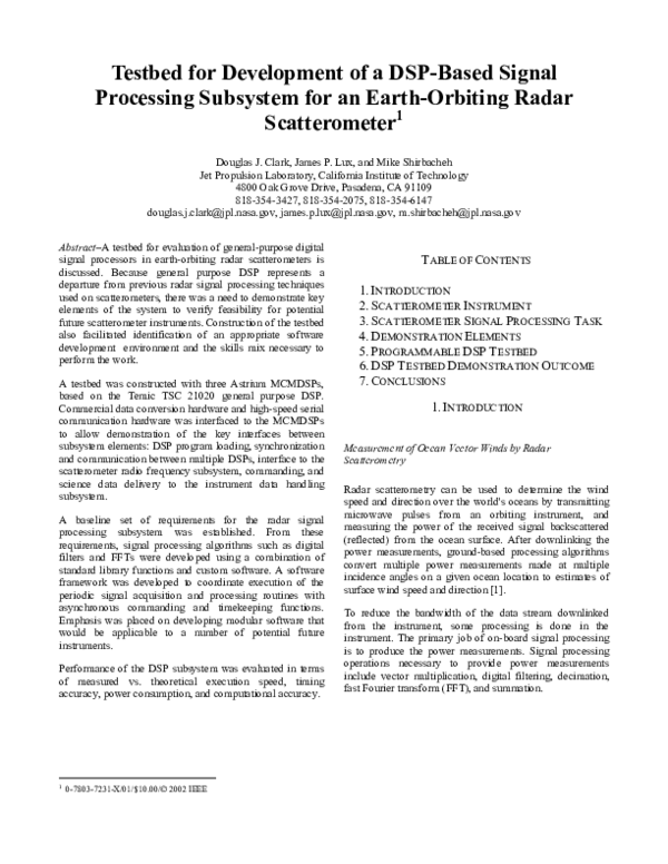 Pdf Testbed For Development Of A Dsp Based Signal Processing