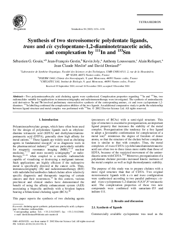 (PDF) Synthesis of two stereoisomeric polydentate ligands, trans and ...