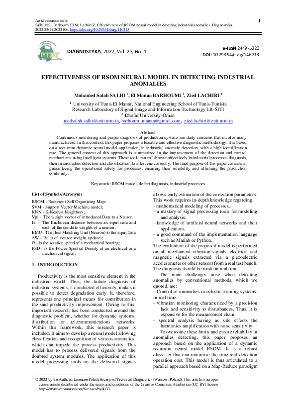 (PDF) Effectiveness of RSOM neural model in detecting industrial anomalies