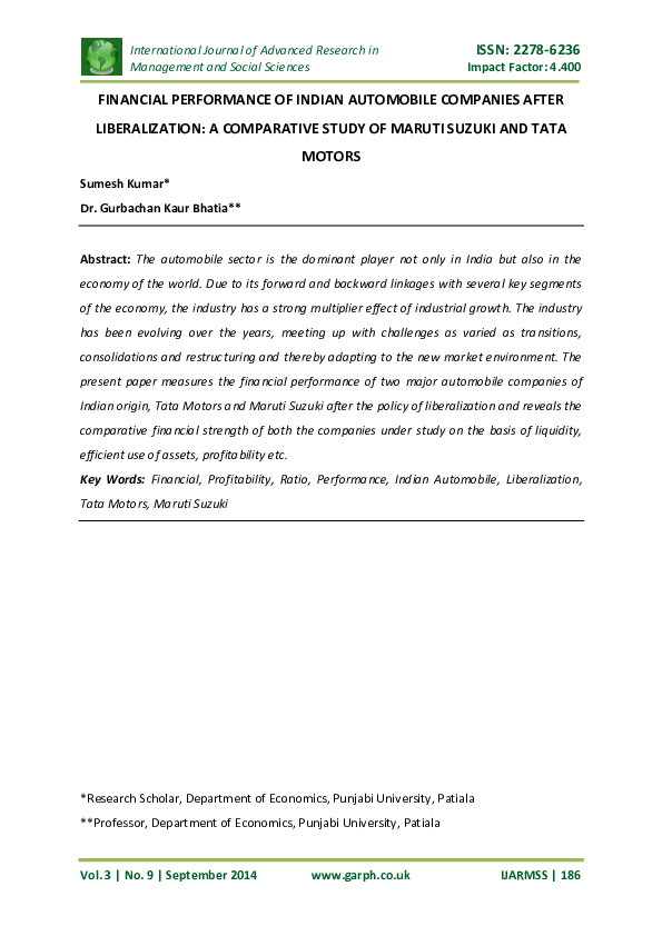 (PDF) Financial performance of Indian automobile companies after ...
