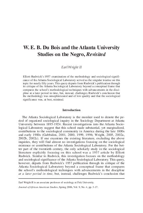 (PDF) W. E. B. Du Bois and the Atlanta University studies on the Negro ...