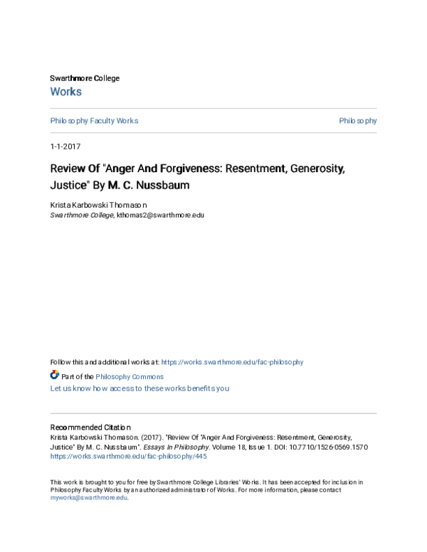 (PDF) Anger and Forgiveness: Resentment, Generosity, Justice