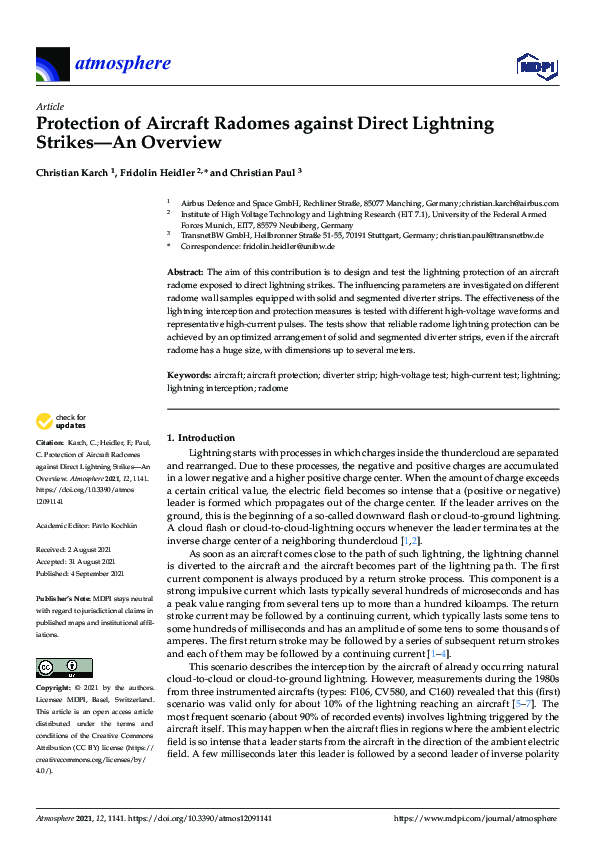 (PDF) Protection of Aircraft Radomes against Direct Lightning Strikes ...