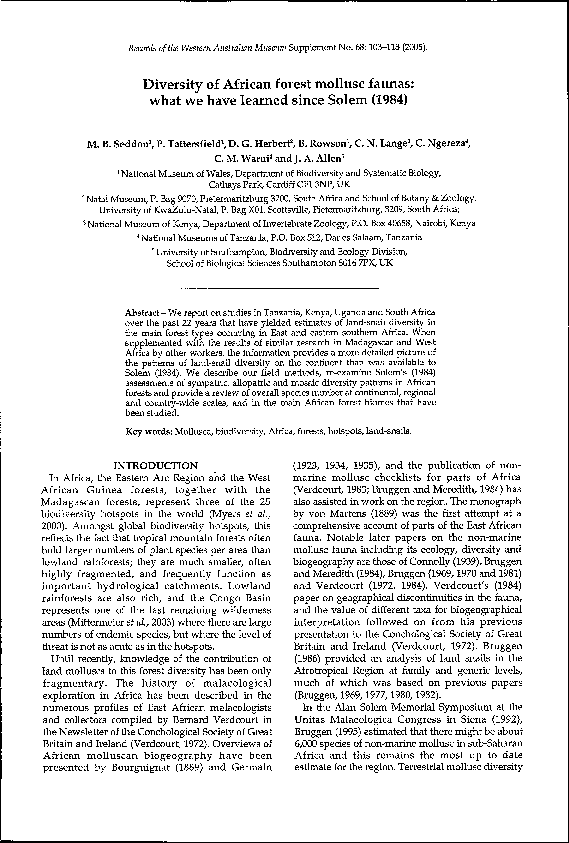 (PDF) Diversity of African forest mollusc faunas: what we have learned ...