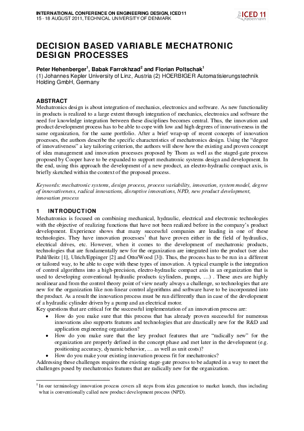(PDF) Decision Based Variable Mechatronic Design Processes