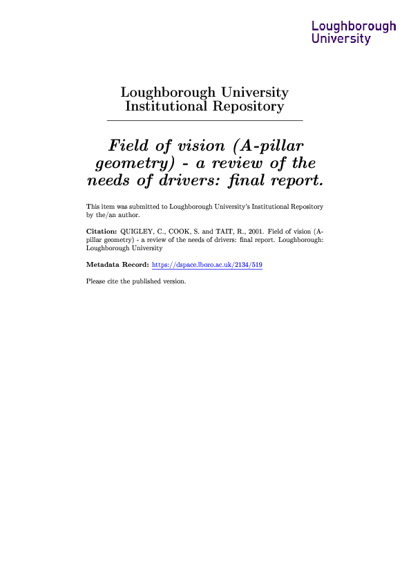 (PDF) Field of vision (A-pillar geometry)-a review of the needs of ...