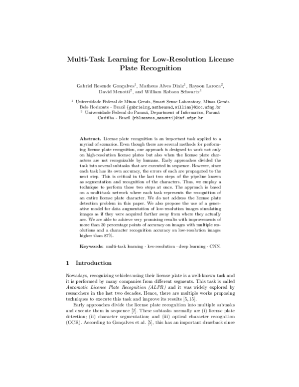 (PDF) Multi-Task Learning for Low-Resolution License Plate Recognition