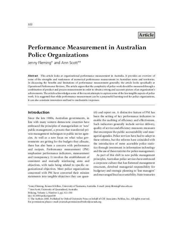 (PDF) Performance Measurement in Australian Police Organizations