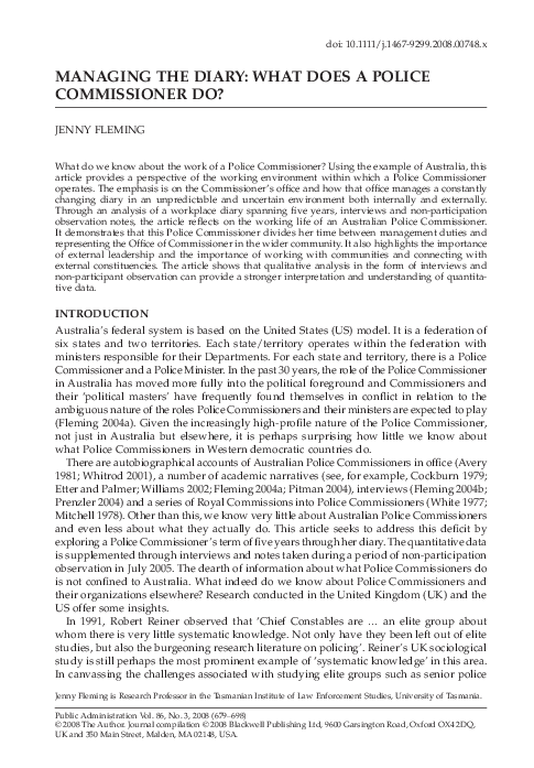 (PDF) Managing the Diary: What Does a Police Commissioner Do?