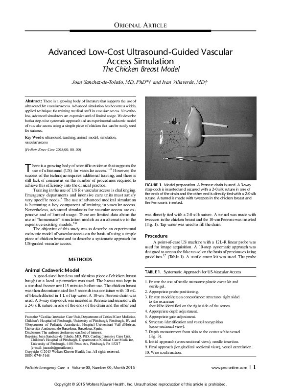 (PDF) Advanced Low-Cost Ultrasound-Guided Vascular Access Simulation