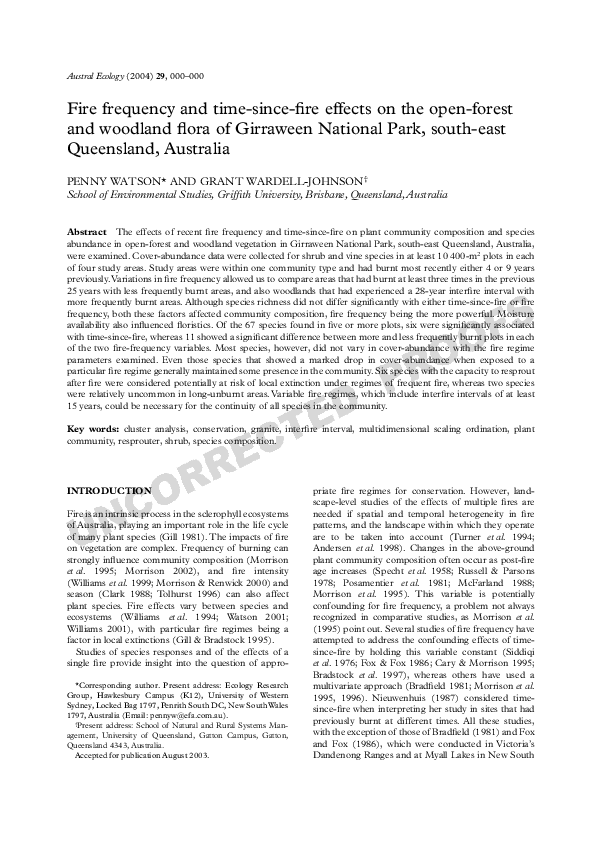 (PDF) Fire frequency and time-since-fire effects on the open-forest and ...
