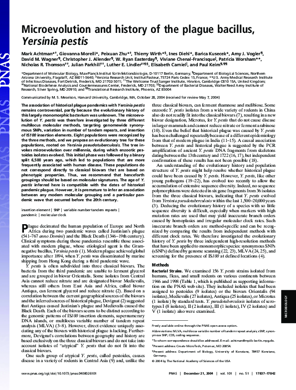 (PDF) Microevolution and history of the plague bacillus, Yersinia pestis