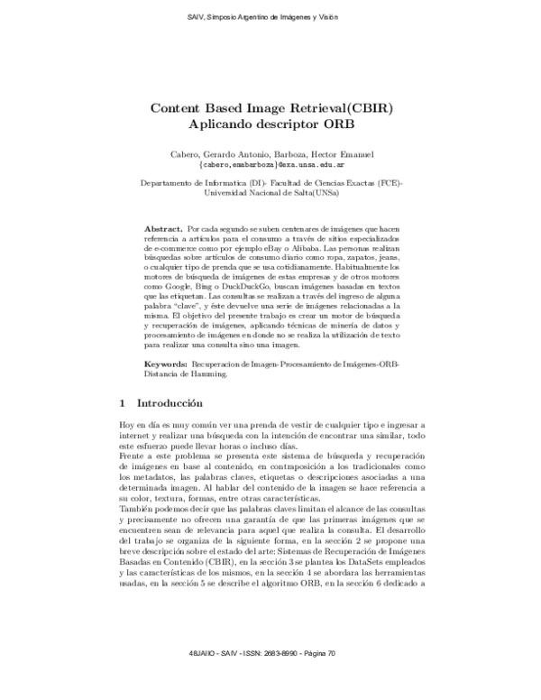 (PDF) Content Based Image Retrieval(CBIR): aplicando descriptor ORB