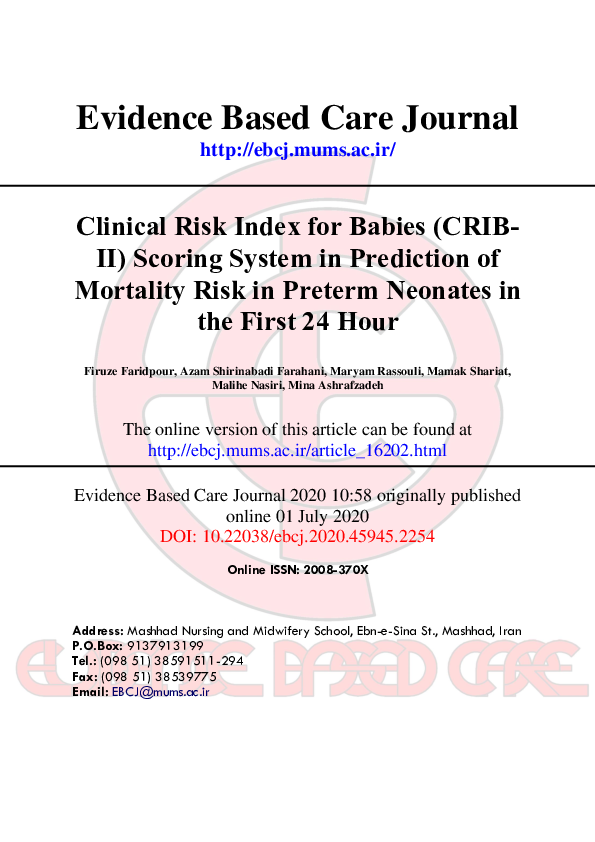 (PDF) Clinical Risk Index for Babies (CRIB-II) Scoring System in ...